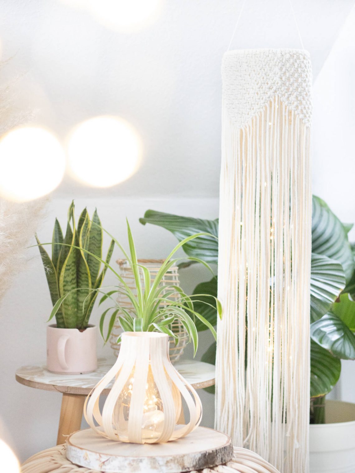 DIY Anleitung: Makramee Lampe mit LED Lichterkette knoten